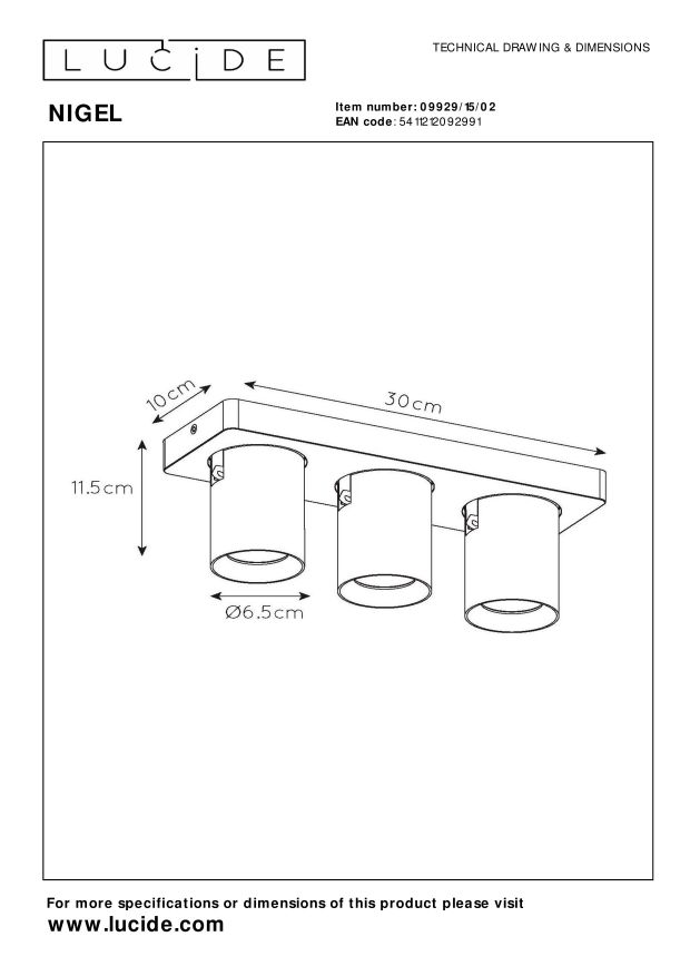 Lucide NIGEL - Plafondspot - LED Dim to warm - GU10 - 3x5W 2200K/3000K ...
